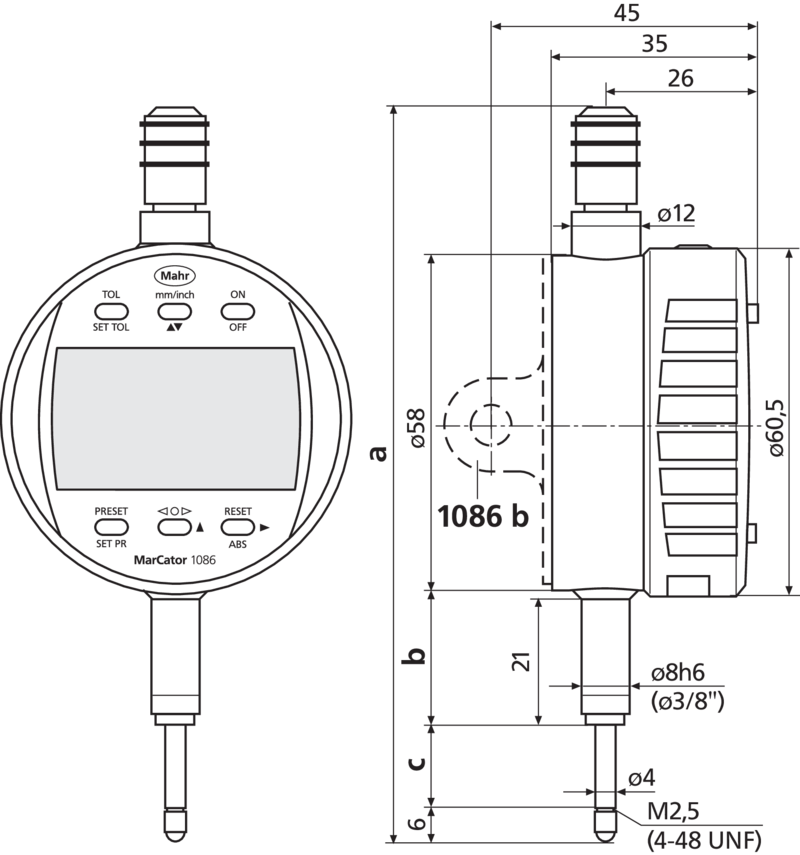 Mahr MarCator 1086 R Digital Indicator: Range 25mm/1"; Resolution 0.01 ...